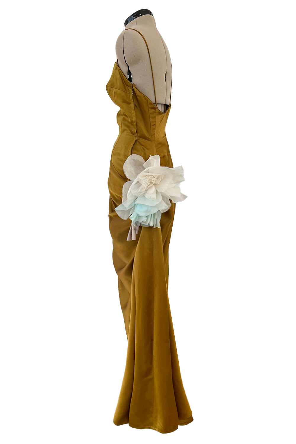 Stunning 1968 Mr Blackwell Custom Deep Copper Gold Silk Dress w Hip Sw ...