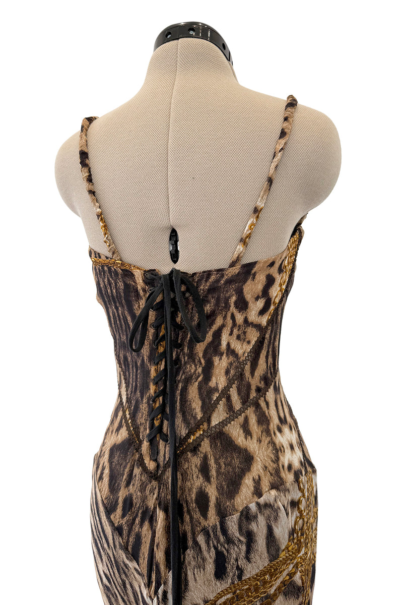 Sexiest 2003 Roberto Cavalli Laced Back Corset Leopard Print Silk Chif ...