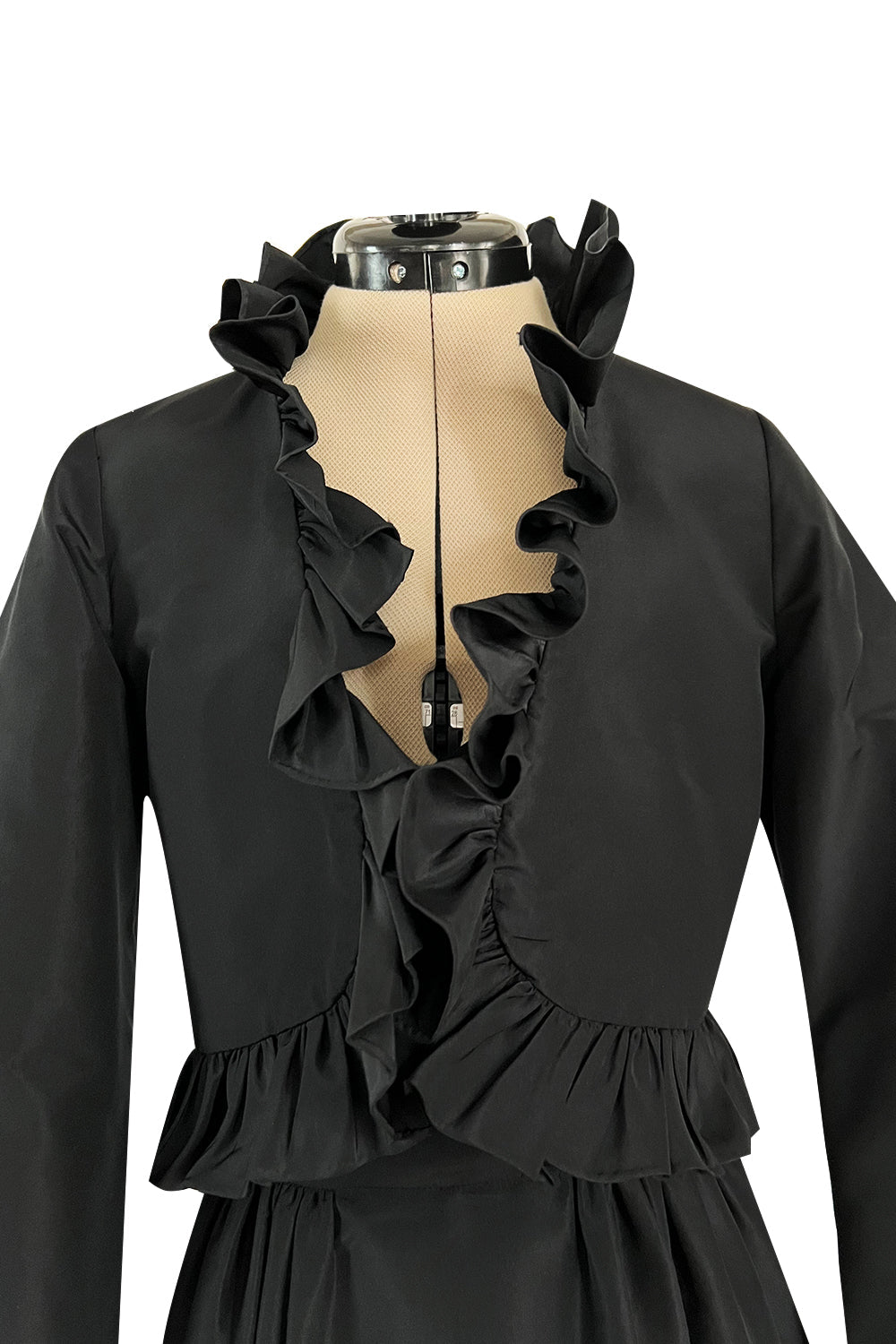 Dreamy 1980s Valentino Black Silk Wide Ruffled Hem Dress w Matching Wi ...
