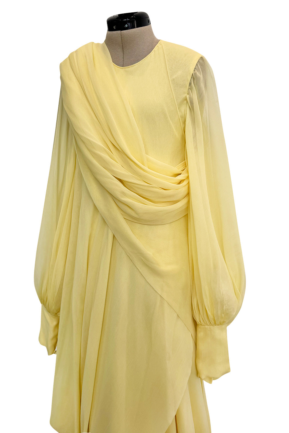 Exceptional 1970s George Stavropoulos Pale Yellow Bias Cut Silk Chiffo ...