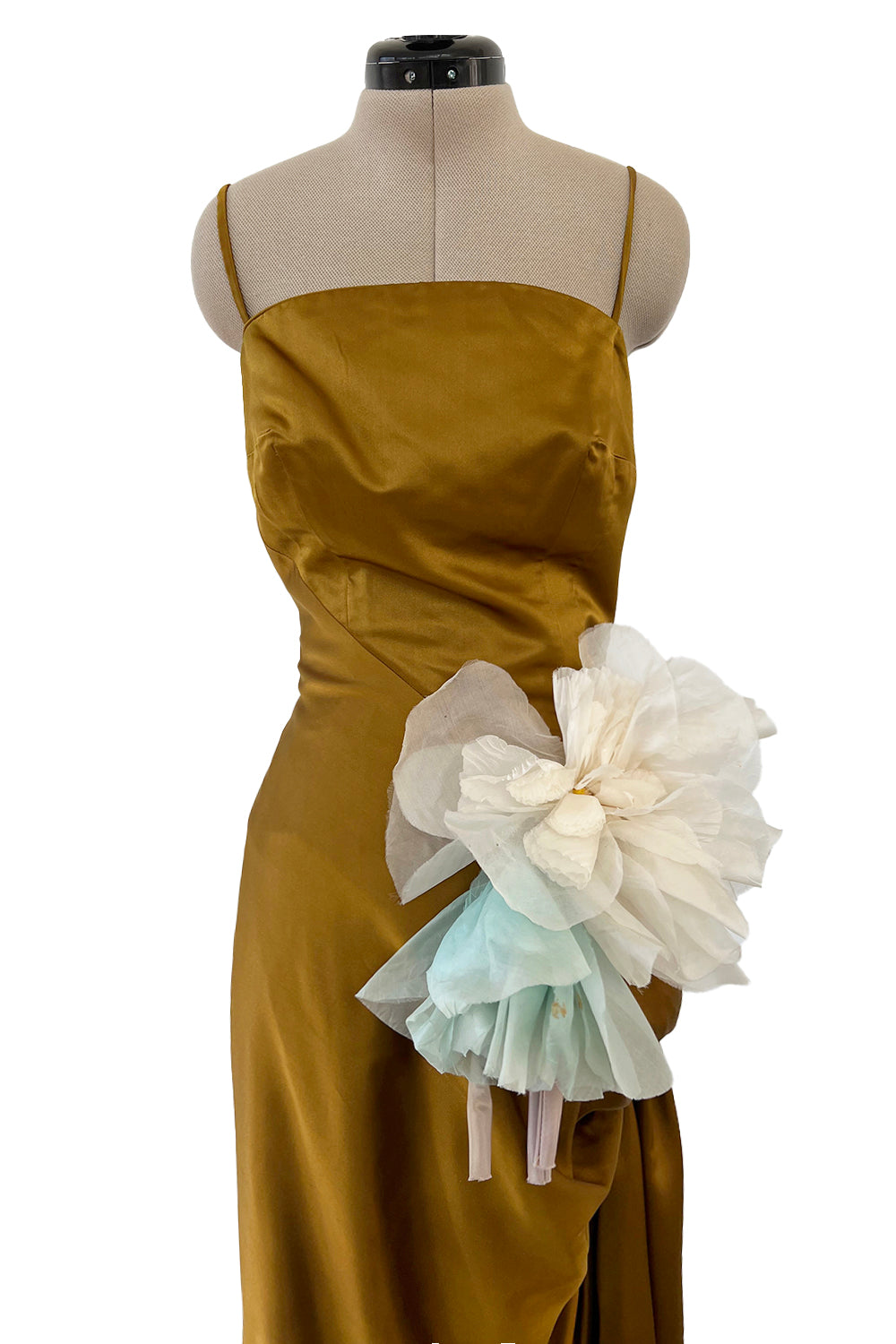 Stunning 1968 Mr Blackwell Custom Deep Copper Gold Silk Dress w Hip Sw ...