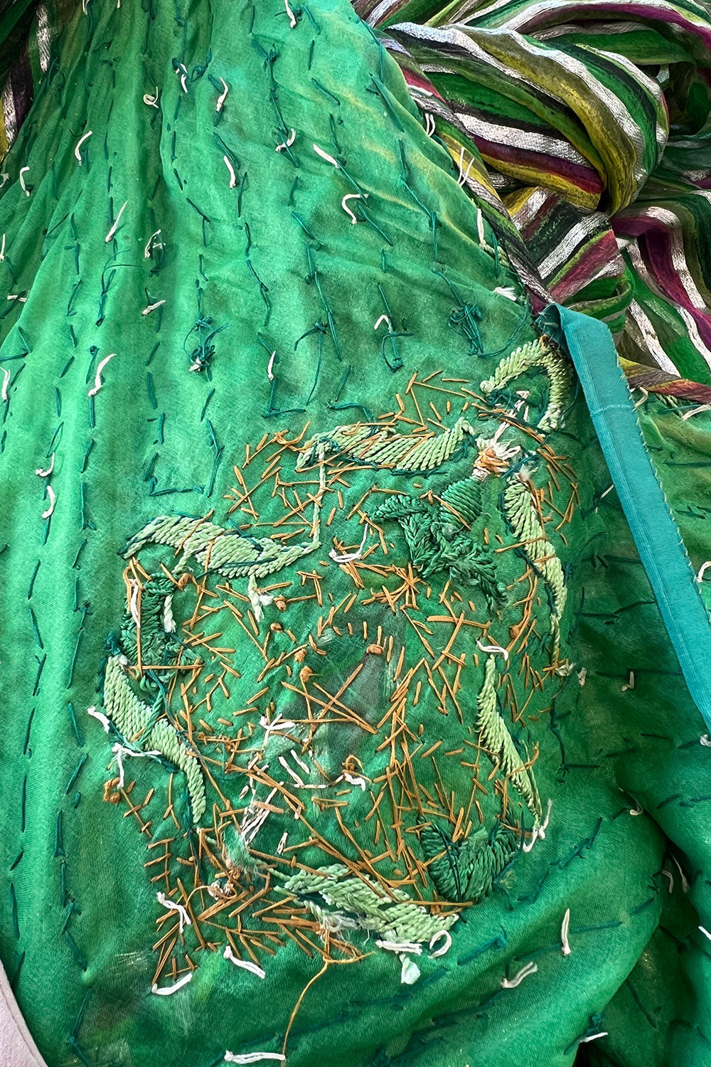 Exquisite 1960s James Galanos Metallic Green & Gold Silk Dress w Heavi ...
