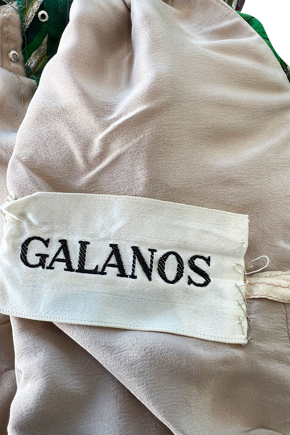 Exquisite 1960s James Galanos Metallic Green & Gold Silk Dress w Heavi ...