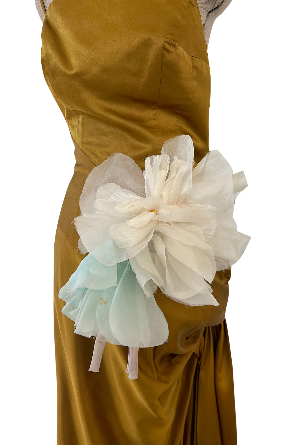 Stunning 1968 Mr Blackwell Custom Deep Copper Gold Silk Dress w Hip Sw ...