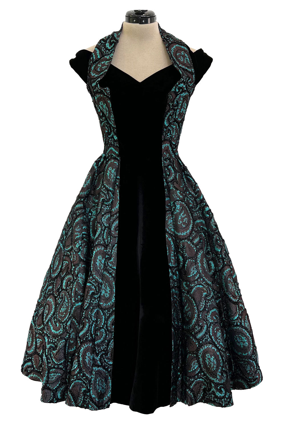 Spectacular 1940s Lilli Ann Teal & Brown Brodace & Velvet Dress w Loop ...