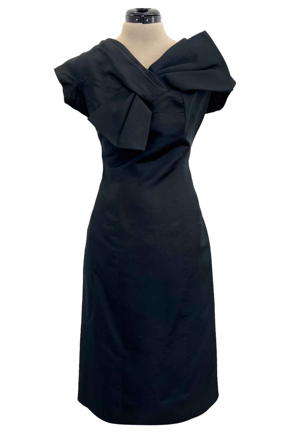 Fabulous Early 1960s Neusters Dior Feeling Black Silk Dress w Front Bo ...