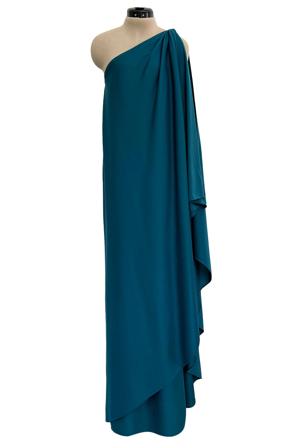 Prettiest 1978 Halston Dark Teal Jersey One Shoulder Draped Full Lengt ...