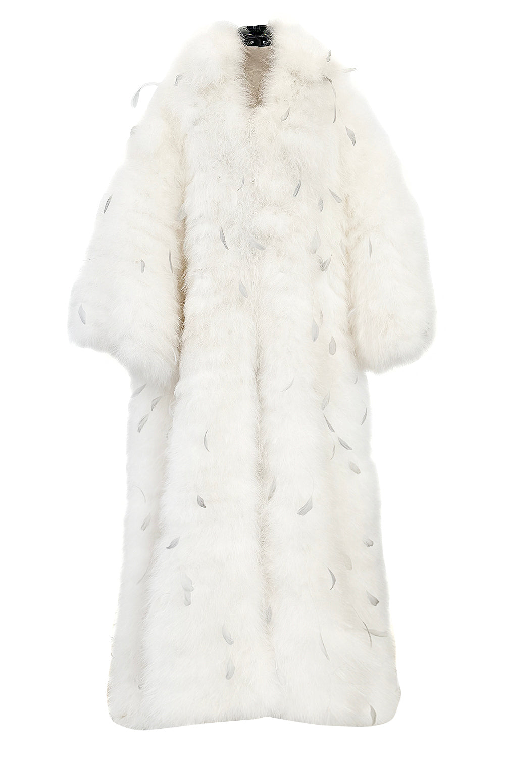 Amazing Vintage Unlabeled Full Length White Fluffy Feather Coat w Extr ...