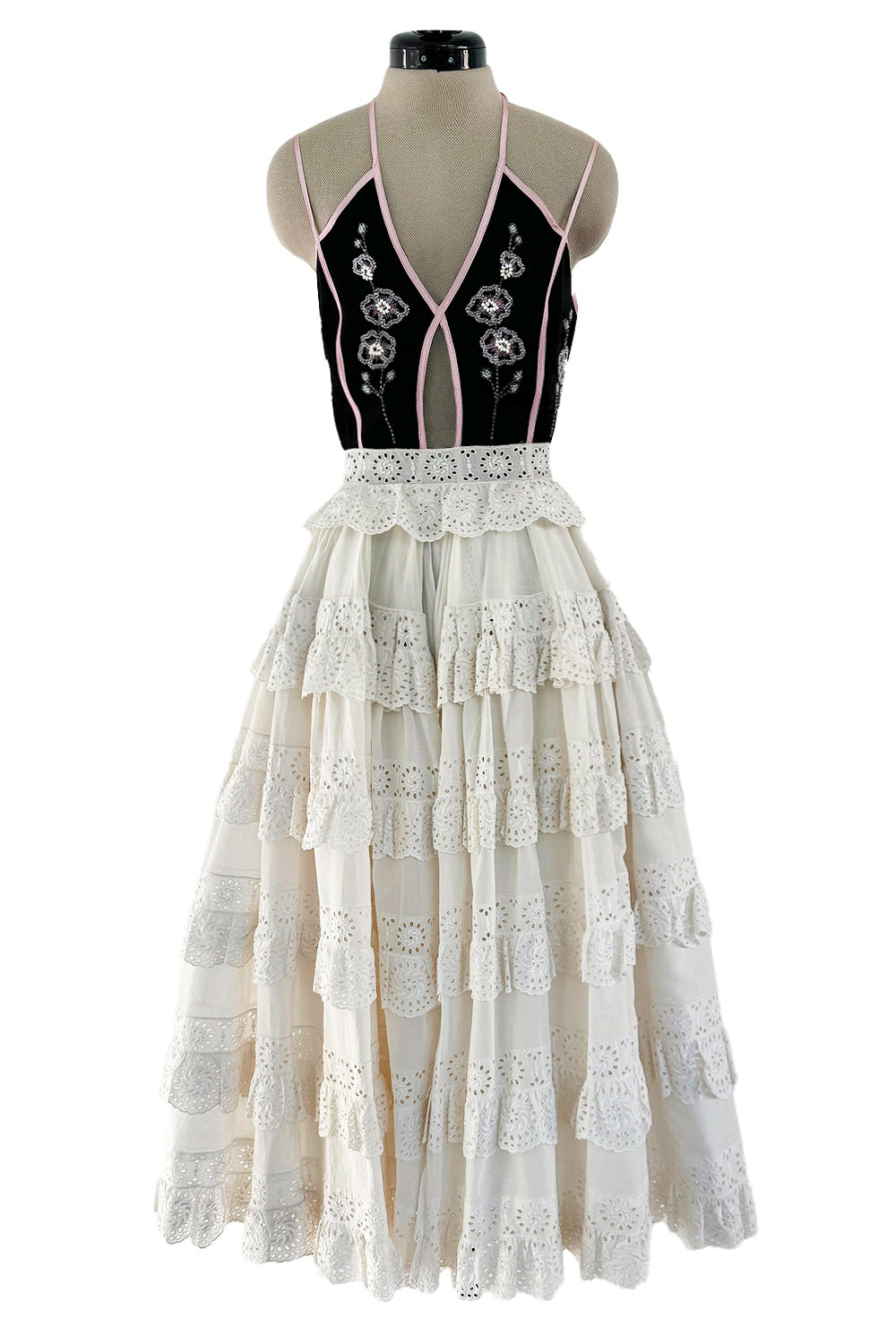Rare Spring 1977 Bill Gibb "Flowers & Lace" Collection Beaded Halter R ...