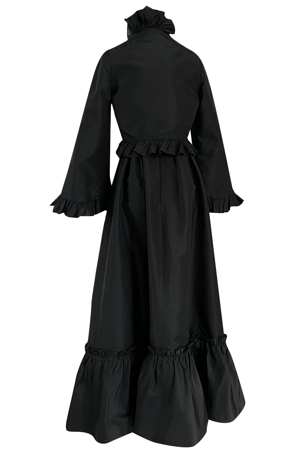 Dreamy 1980s Valentino Black Silk Wide Ruffled Hem Dress w Matching Wi ...