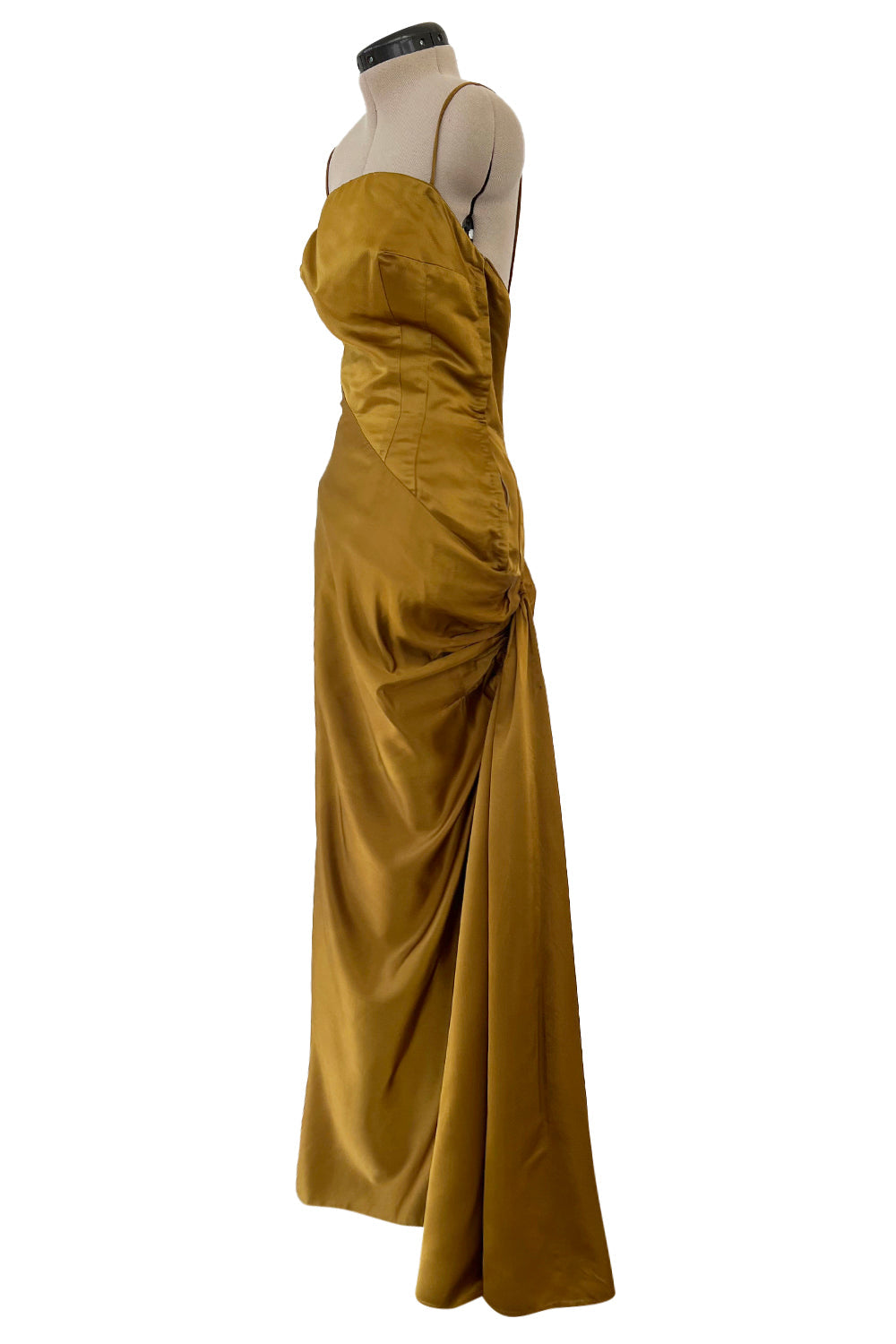 Stunning 1968 Mr Blackwell Custom Deep Copper Gold Silk Dress w Hip Sw ...