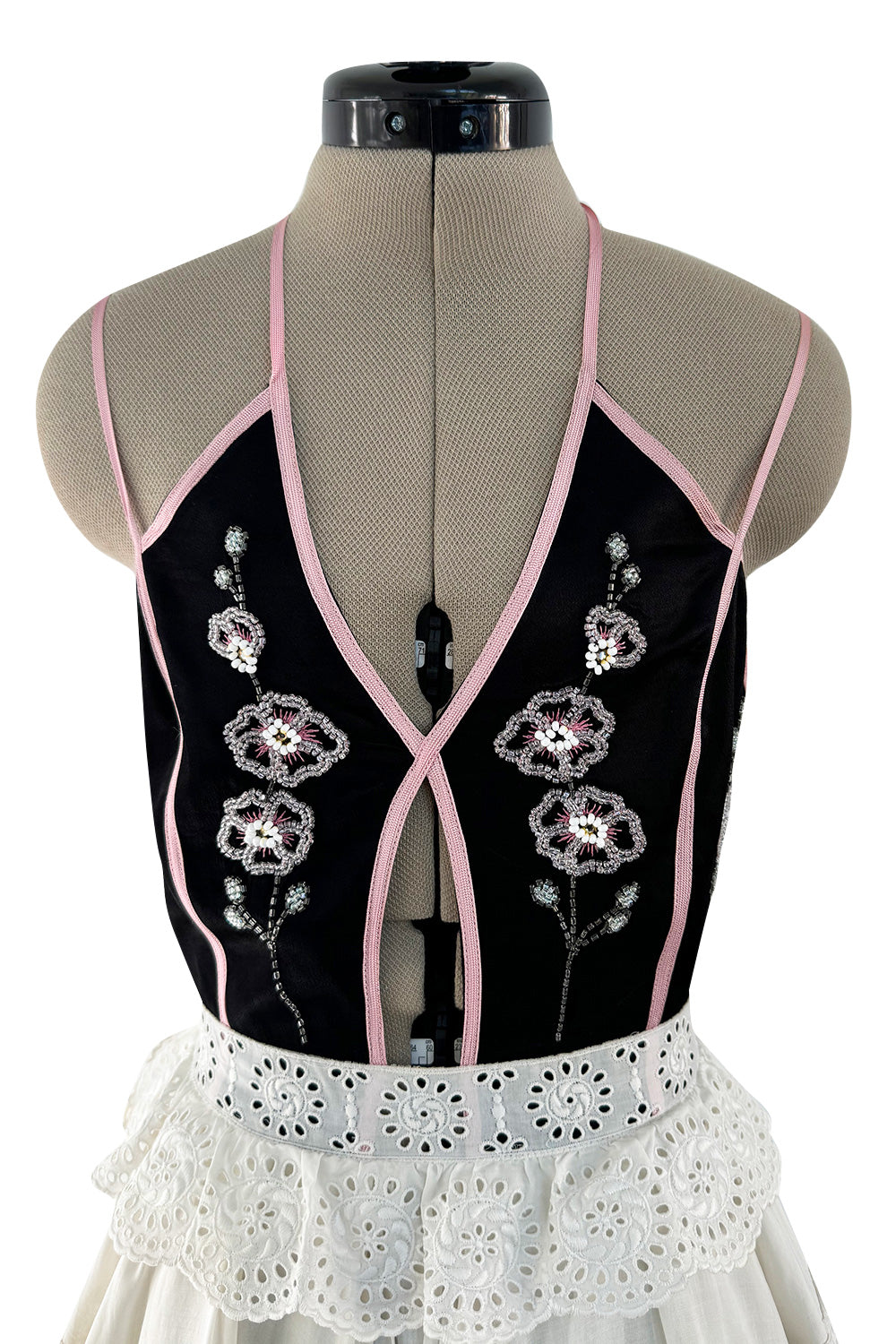 Rare Spring 1977 Bill Gibb "Flowers & Lace" Collection Beaded Halter R ...
