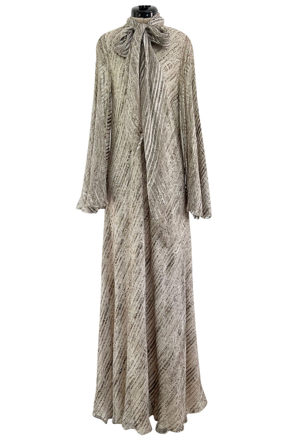 Exceptional 1970s George Stavropoulos Couture Bias Cut Grey Ribbon Sil ...