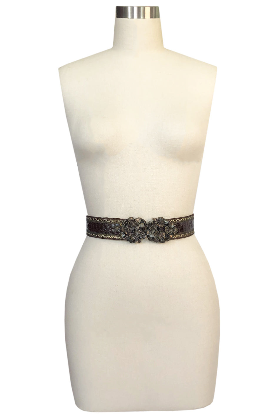 1980s Emanuel Ungaro Alligator and Metal Buckle Brown Leather Belt ...