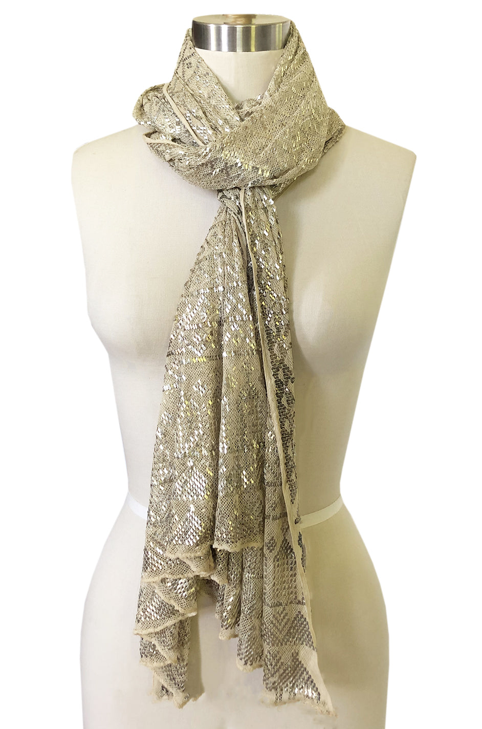 1920s Assuit Diamond & Tassel Design Hammered Metal & Net Scarf ...