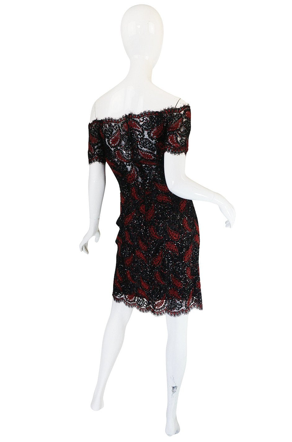 1980s Koos Couture Red Bead & Black Sequin on Silk Net Dress ...