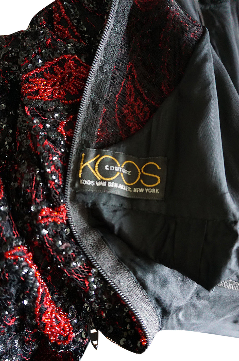 1980s Koos Couture Red Bead & Black Sequin on Silk Net Dress ...