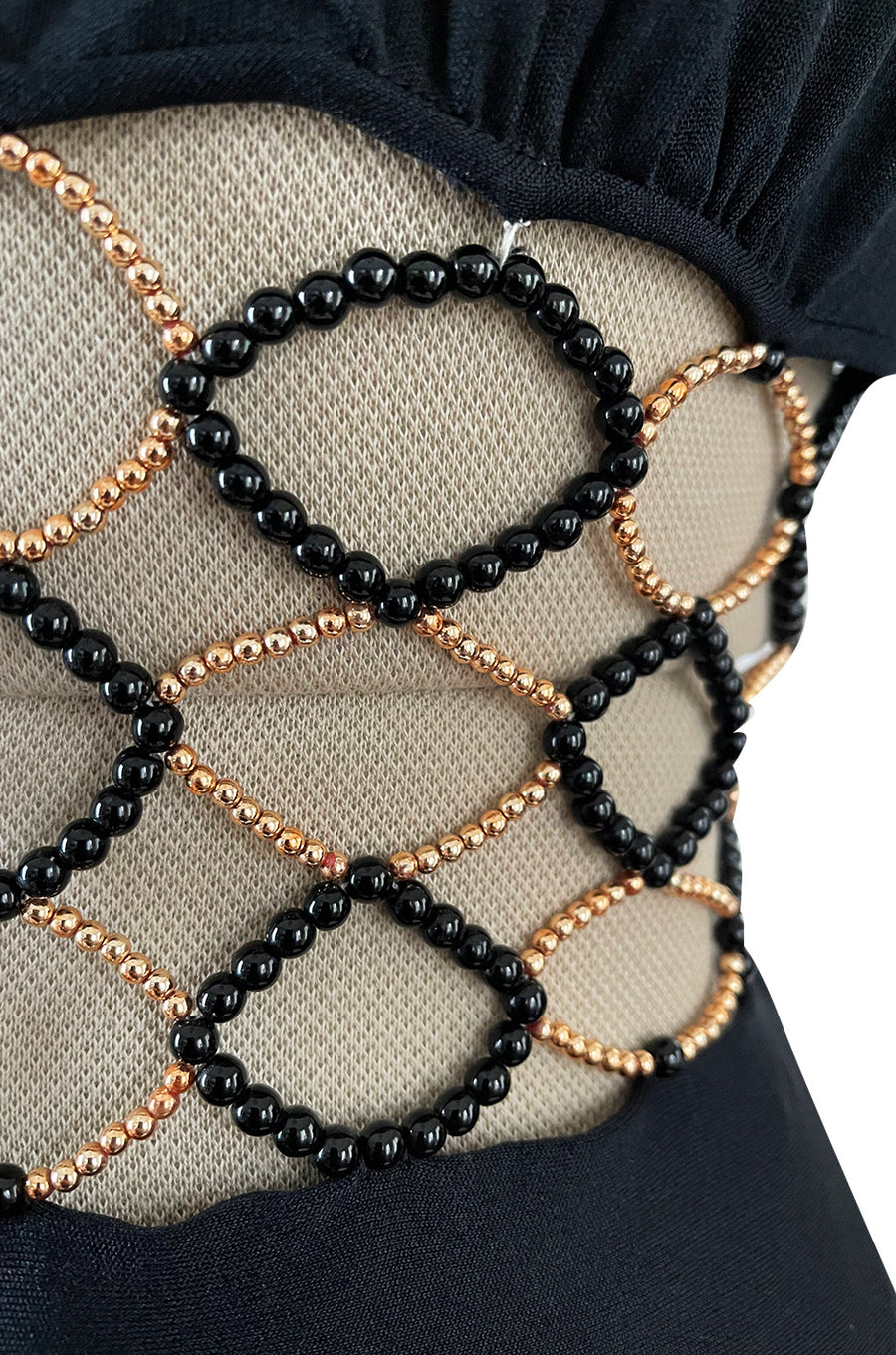 Incredible 1970s Loris Azzaro Open Gold & Black Bead Waist Incredible 1970s Loris Azzaro Open Gold & Black Bead Waist