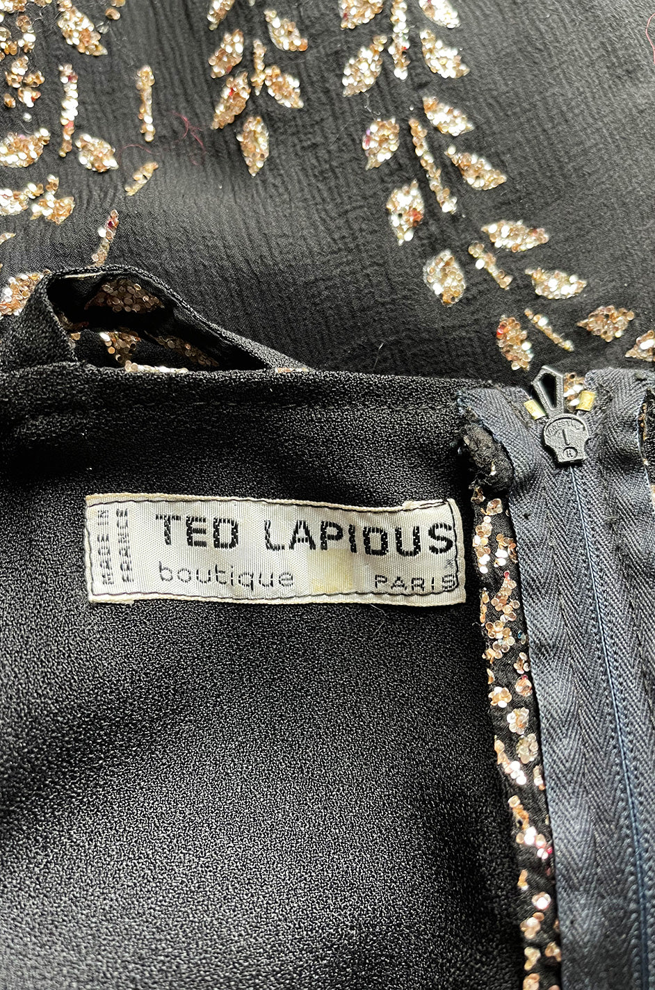 Incredible 1970s Ted Lapidus Sparkling Glitter Fused Design on Black S ...