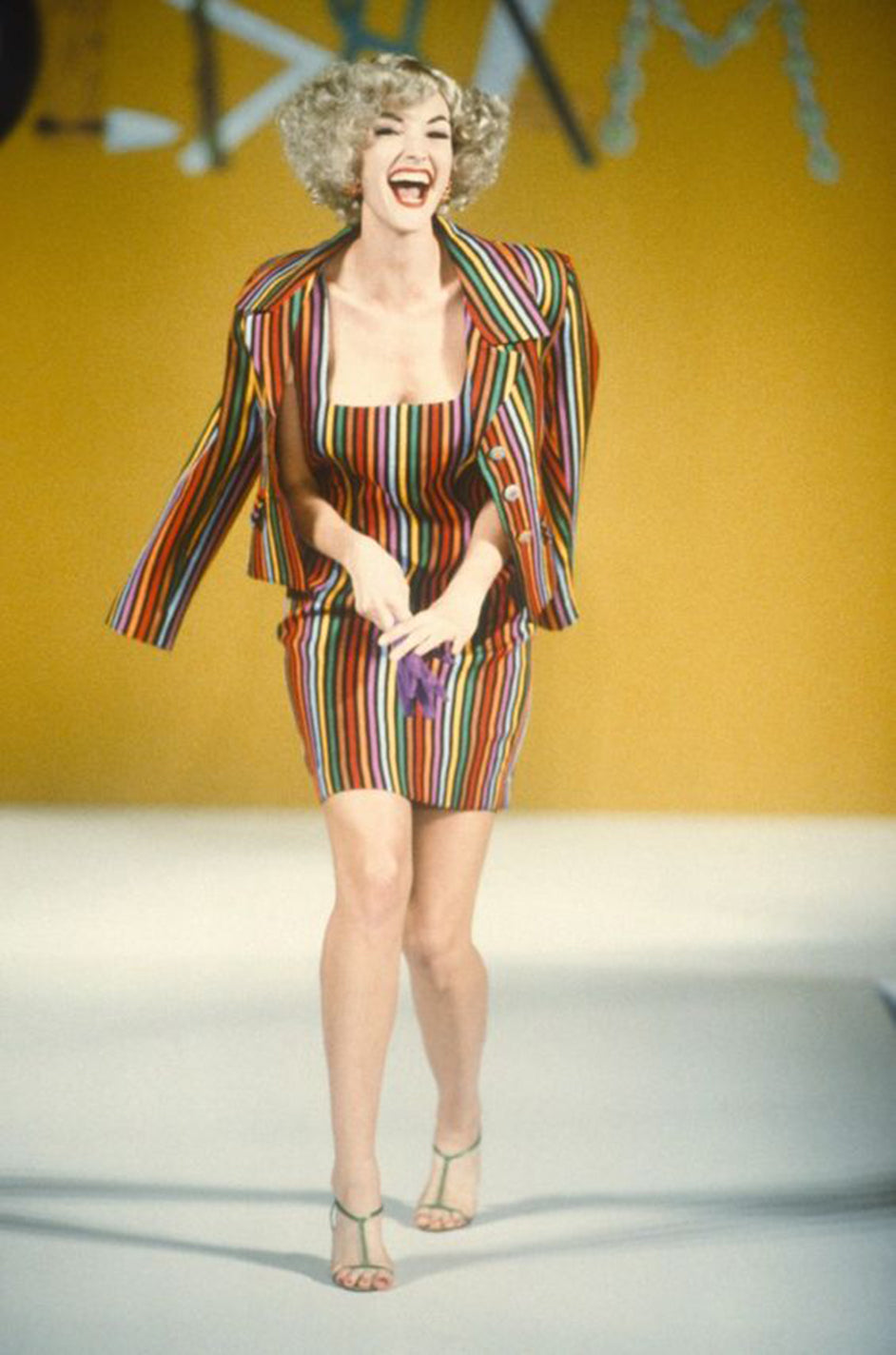 Spring 1992 Todd Oldham Floral Top w Rainbow Striped Jacket & Skirt Su ...