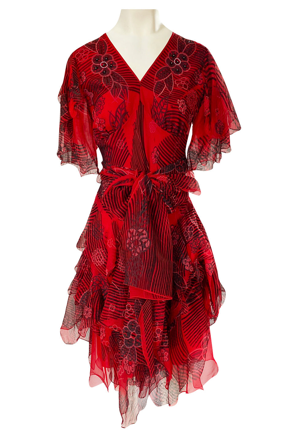 Spring 1988 Zandra Rhodes 'Fantastic Flower Garden' Red Silk Print Dre ...