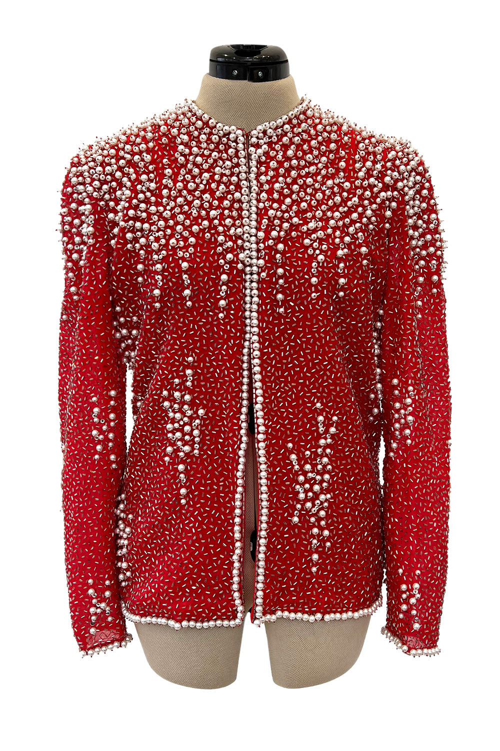 Prettiest 1980s Victoria Royal Faux Pearl & Silver Tube Bead Red Jacke ...