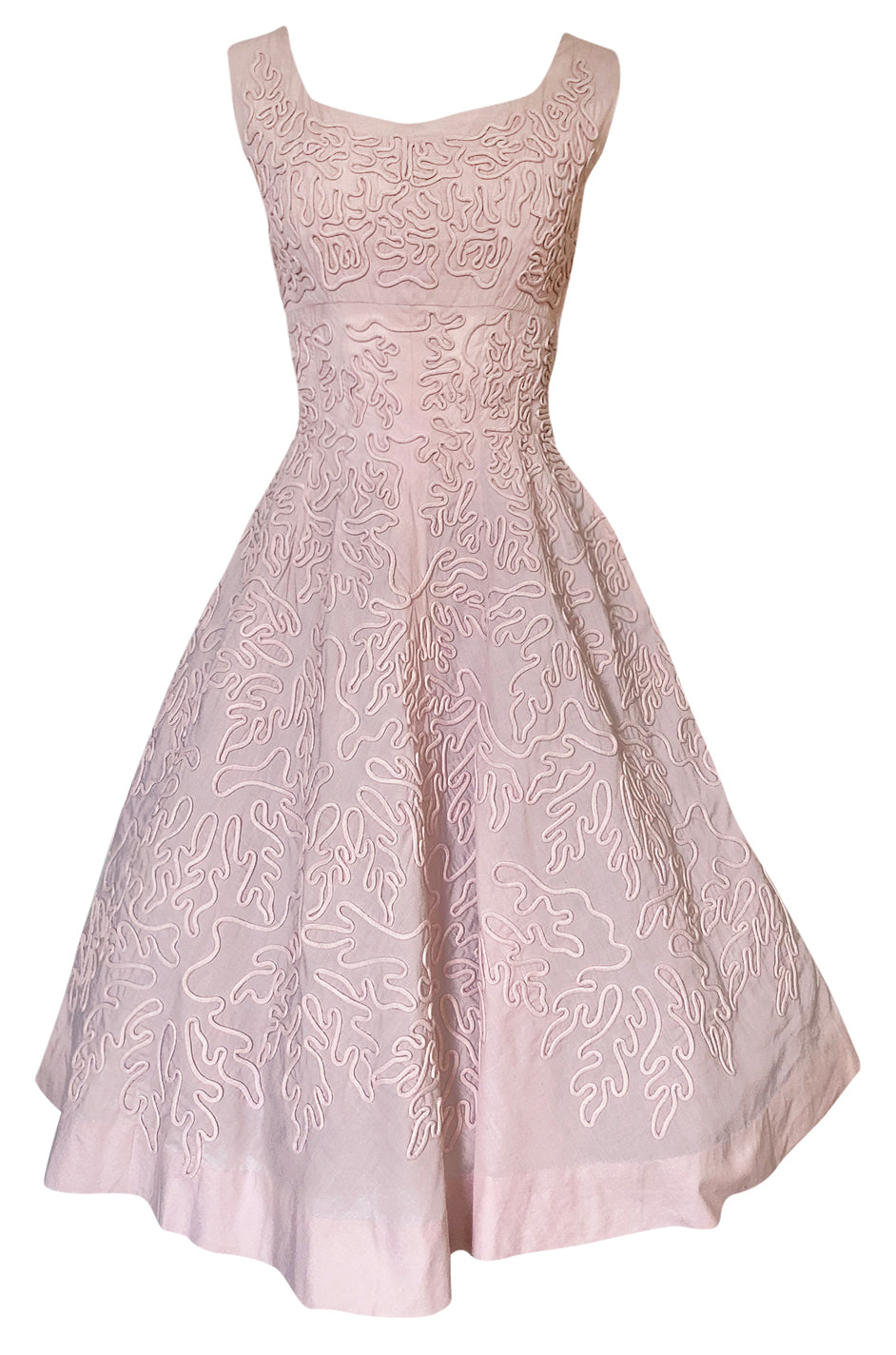 1950s Adele Simpson Pink Cotton Dress w Hand Applique Cording Detail ...