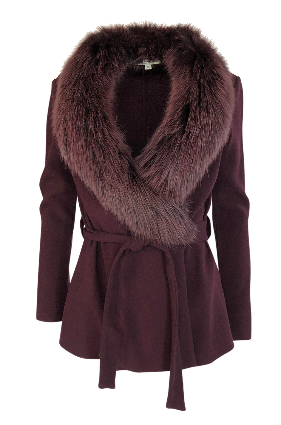 Early 2000s Heidi Weisel Deep Plum Colored Fox Fur Collar Wrap Sweater ...