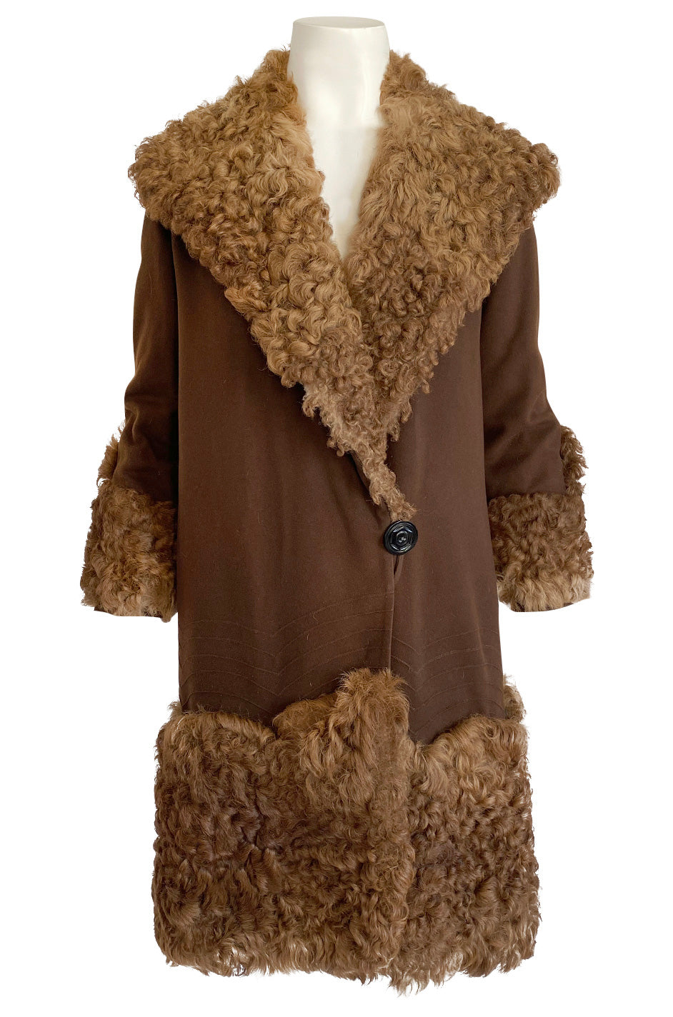Exceptional 1920s Deep Brown Fine Wool Flapper Coat w Curly Sheepskin ...