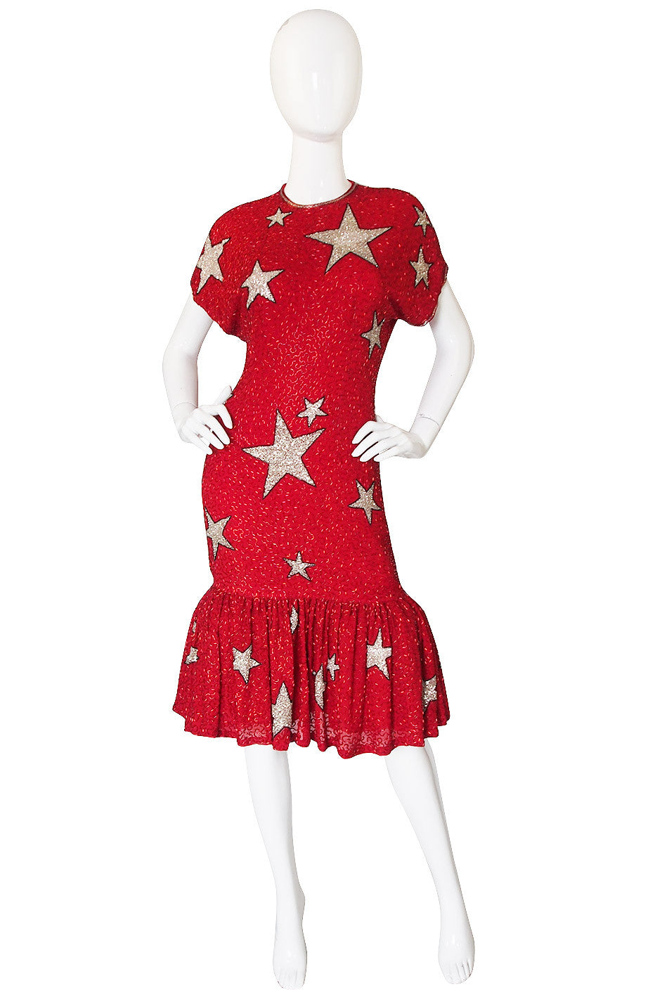 1980s Beaded Red & Silver Stars Dress – Shrimpton Couture