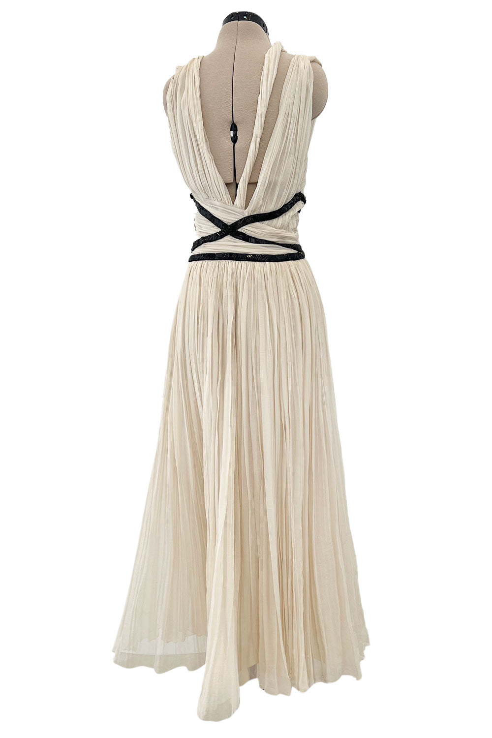 Spring 2012 Christian Dior Runway Ivory Silk Chiffon Dress w Black Bea ...