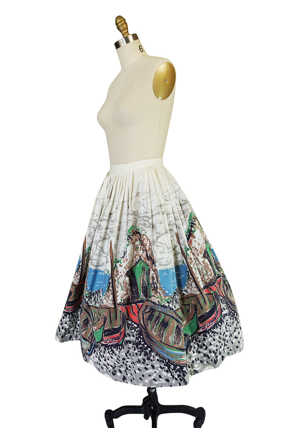 1950s Hand Painted Fishing Village Scene Cotton Skirt – Shrimpton Couture