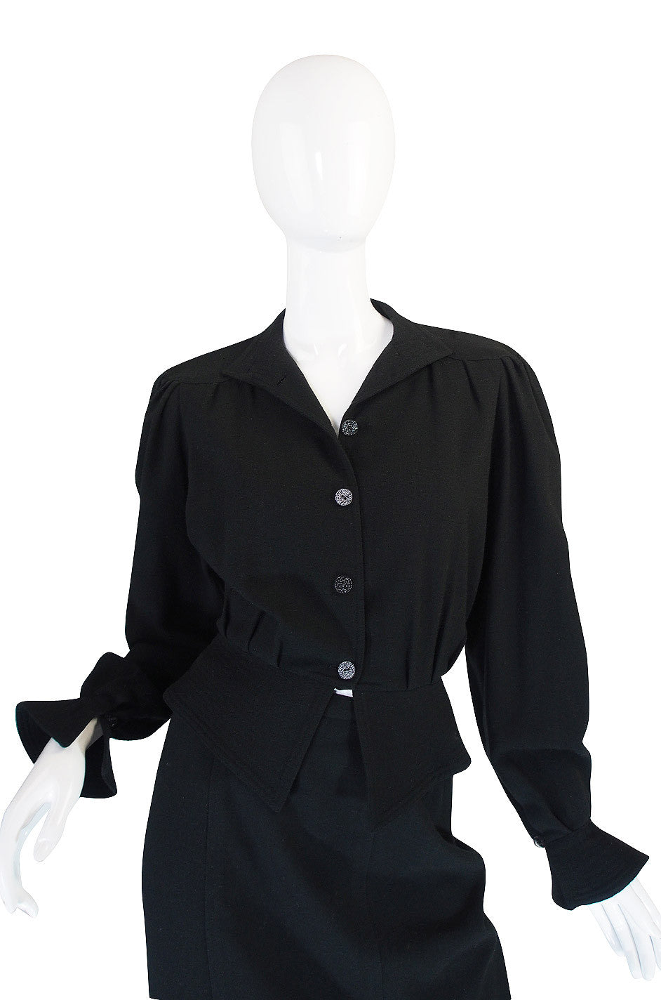 1970s Black Crepe Jean Muir Peplum Suit – Shrimpton Couture