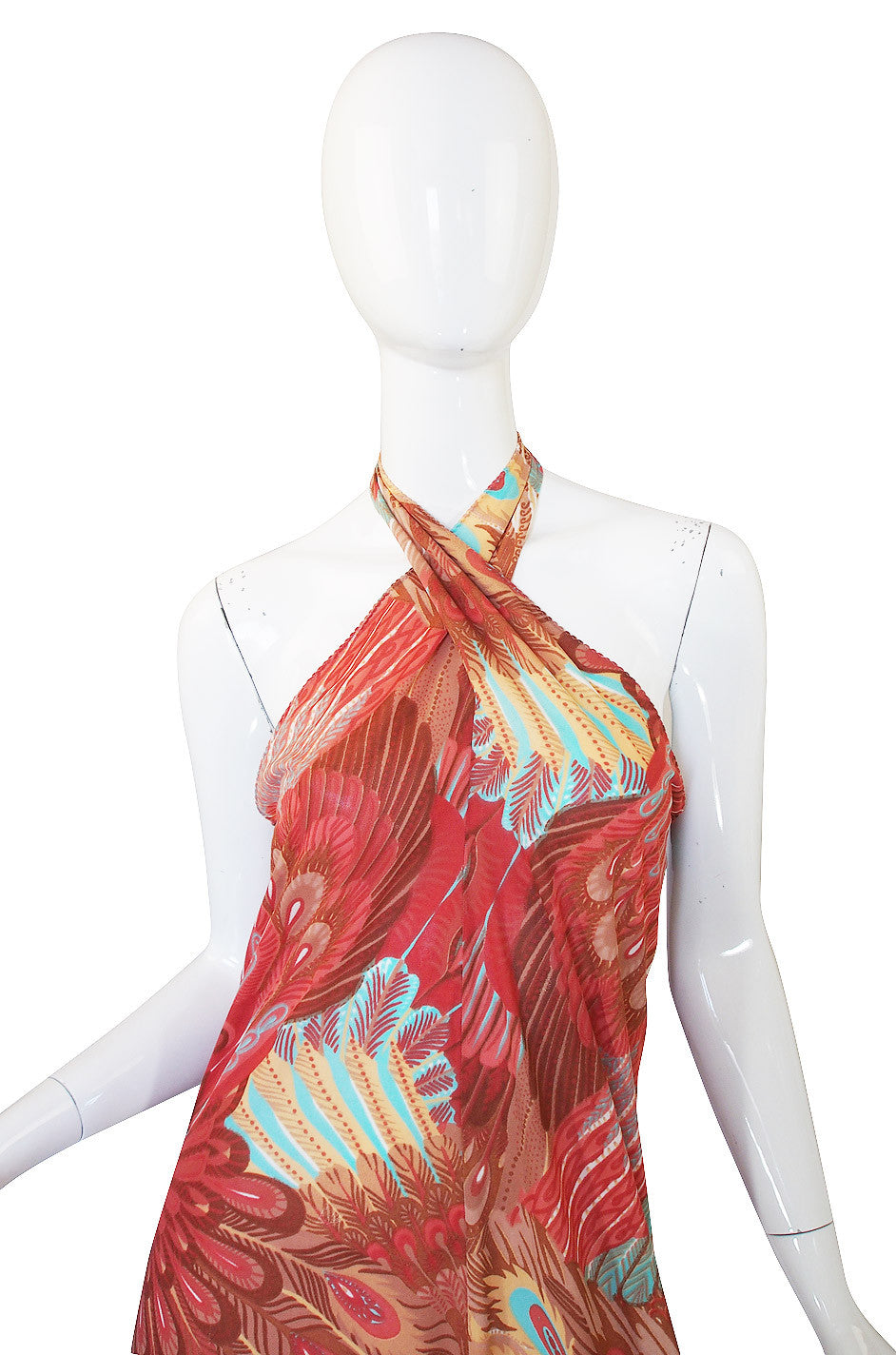 1970s Feather Print John Kloss Halter Dress – Shrimpton Couture