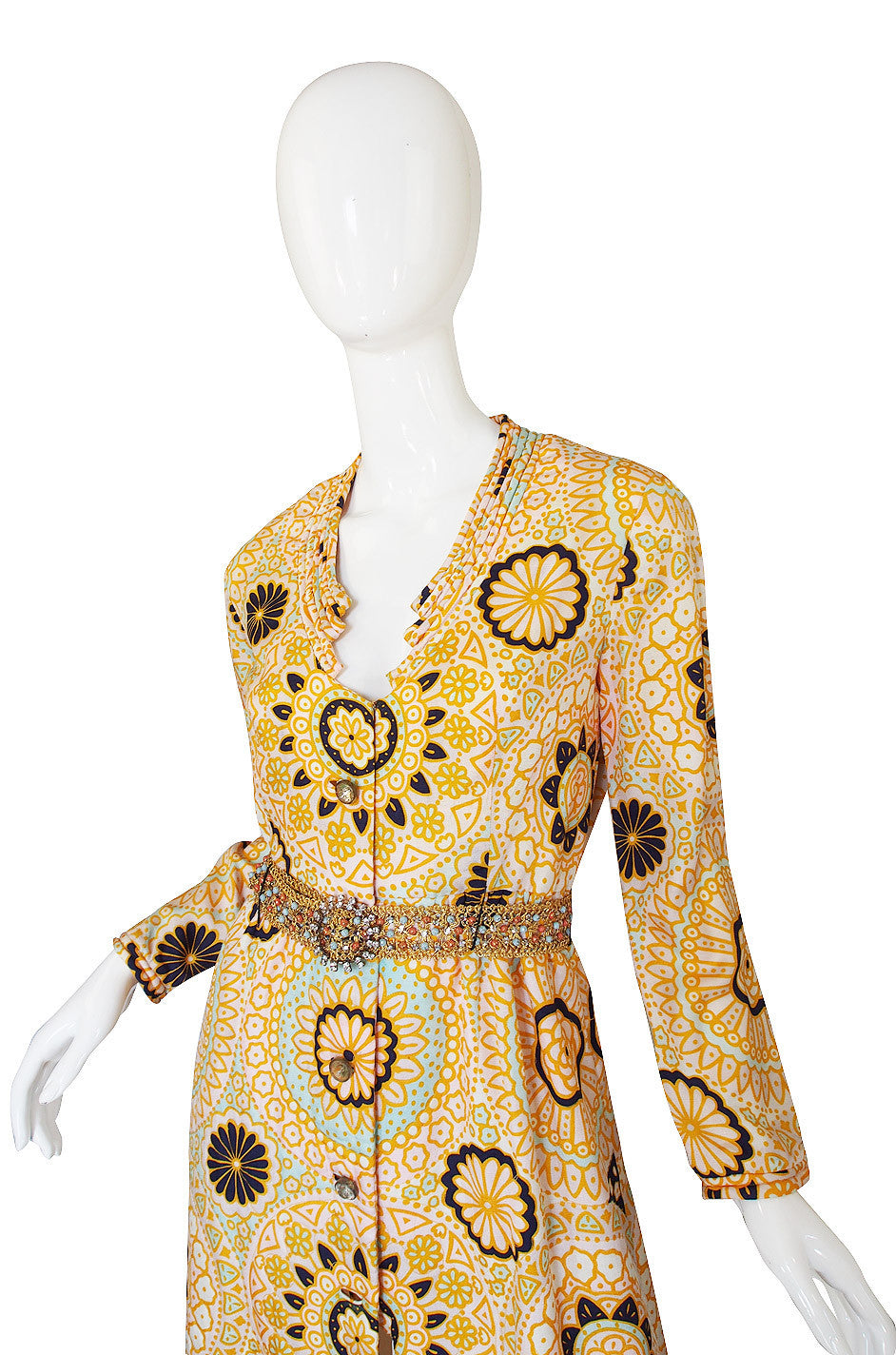 1960s Yellow Print Dressing Robe w Beaded Belt – Shrimpton Couture