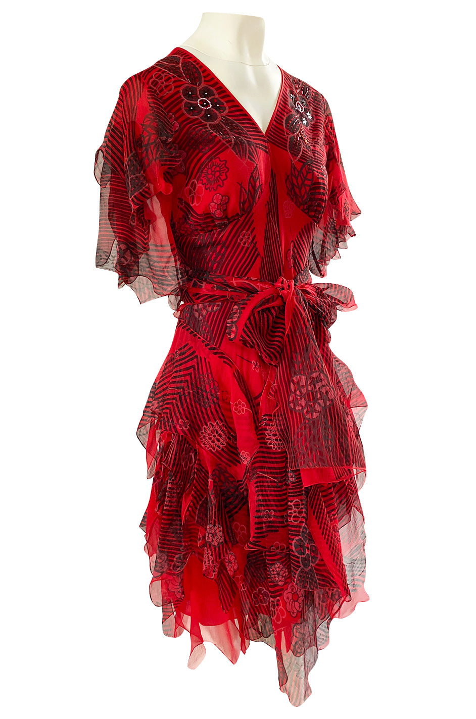 Spring 1988 Zandra Rhodes 'Fantastic Flower Garden' Red Silk Print Dre ...