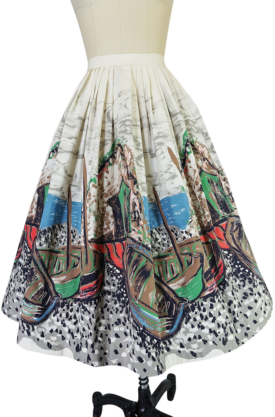 1950s Hand Painted Fishing Village Scene Cotton Skirt – Shrimpton Couture