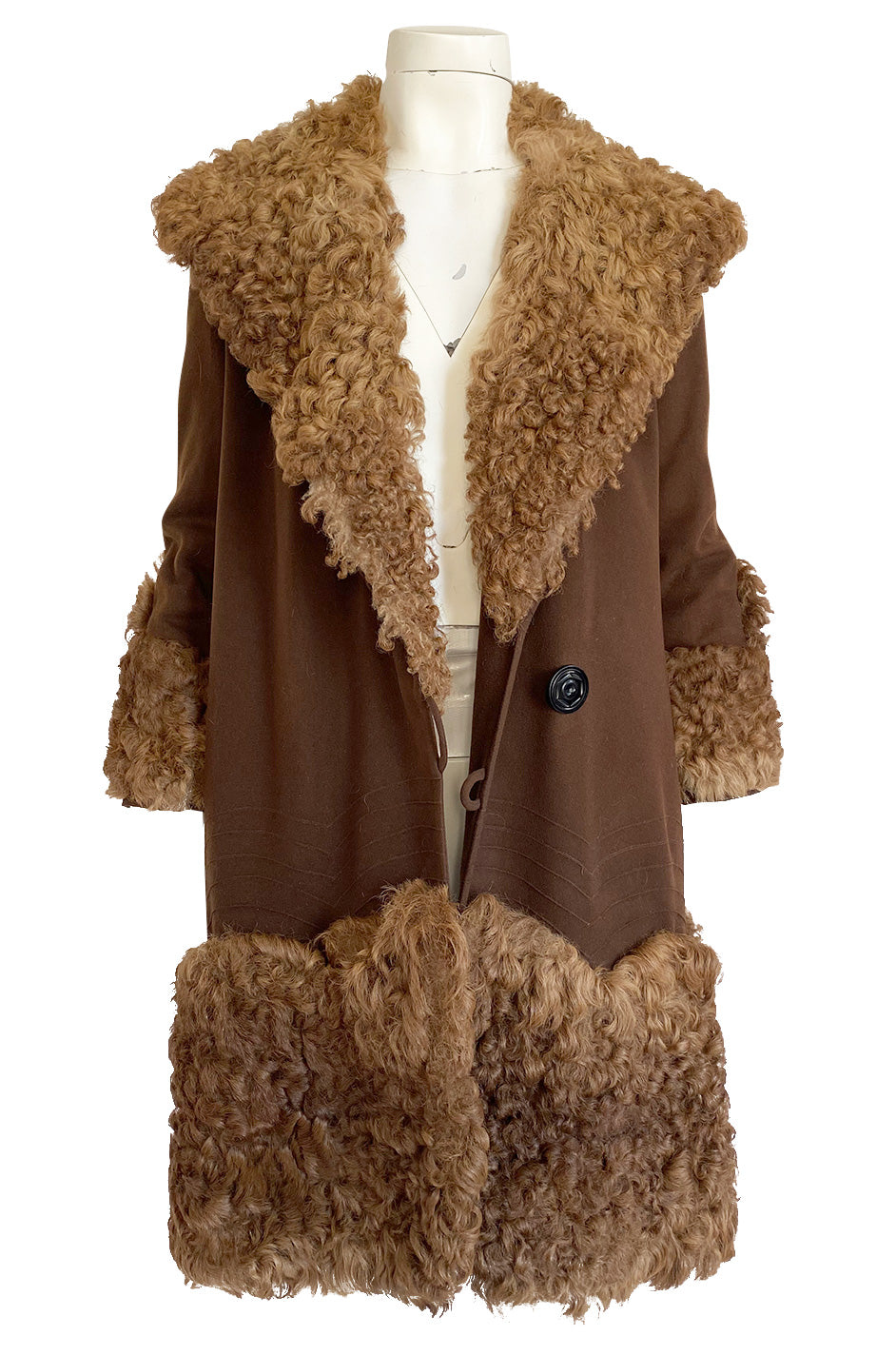 Exceptional 1920s Deep Brown Fine Wool Flapper Coat w Curly Sheepskin ...