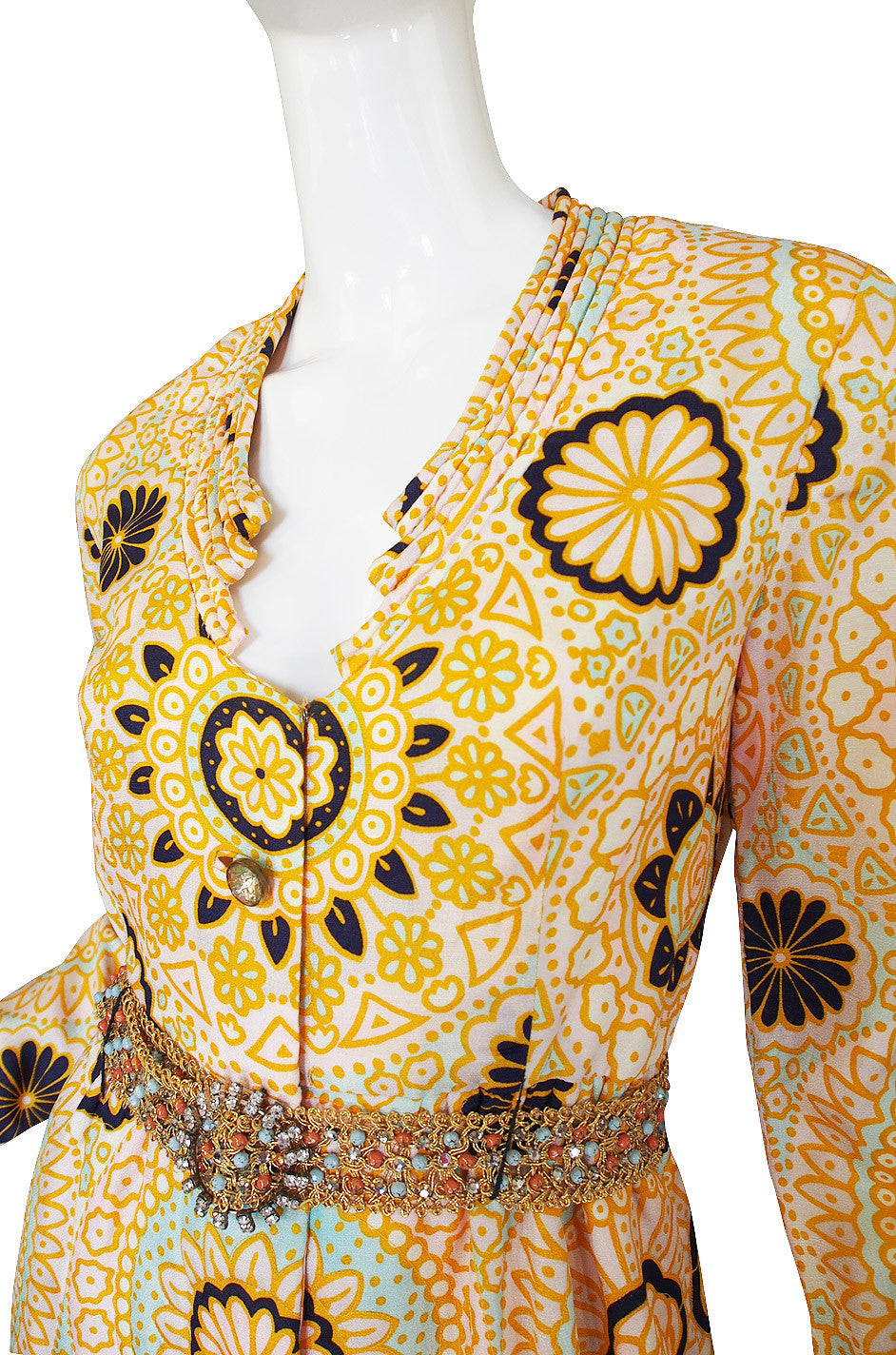 1960s Yellow Print Dressing Robe w Beaded Belt – Shrimpton Couture