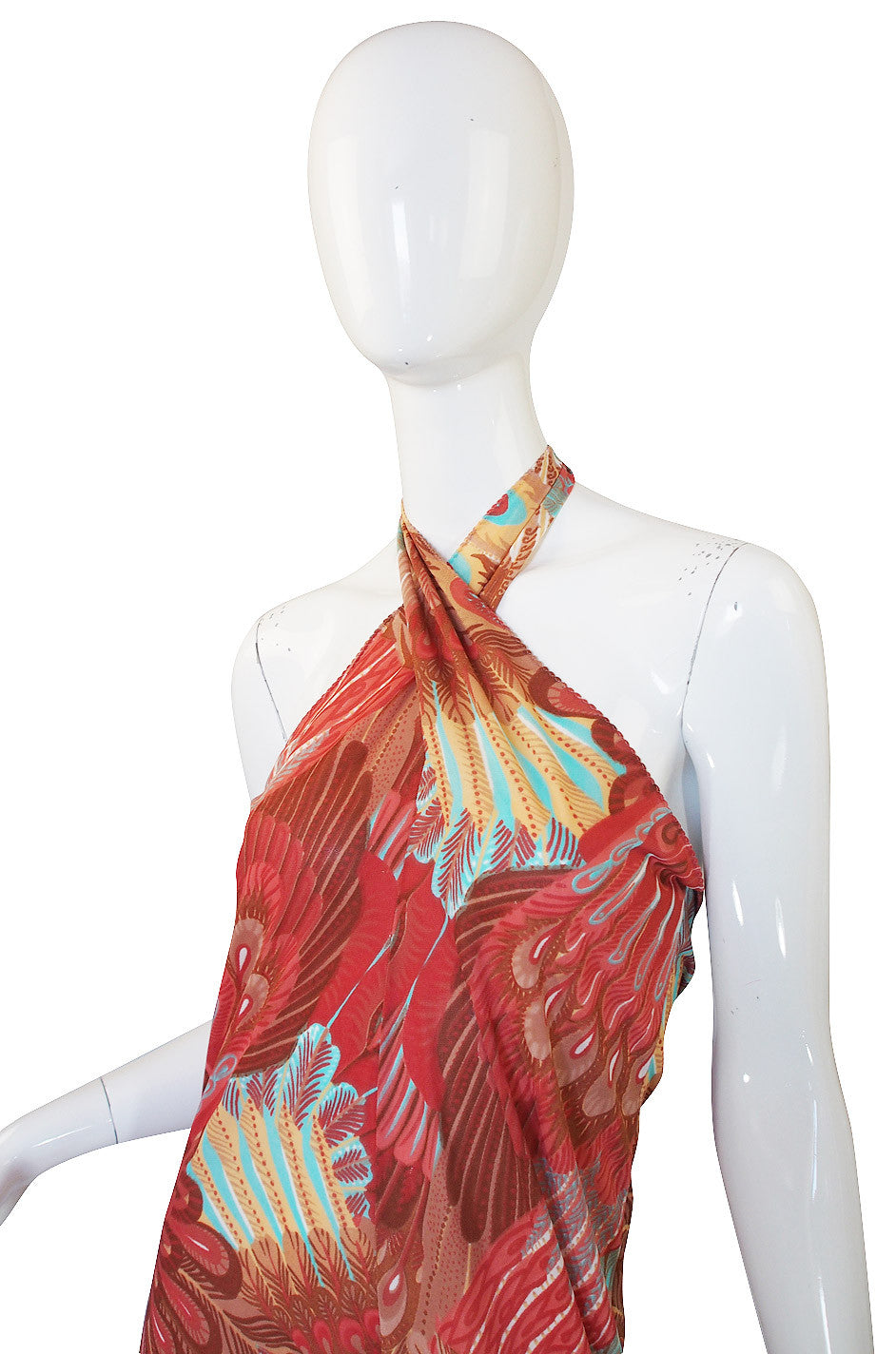 1970s Feather Print John Kloss Halter Dress – Shrimpton Couture