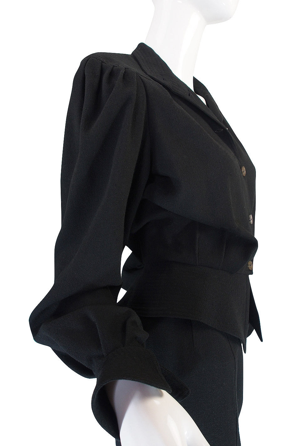 1970s Black Crepe Jean Muir Peplum Suit – Shrimpton Couture