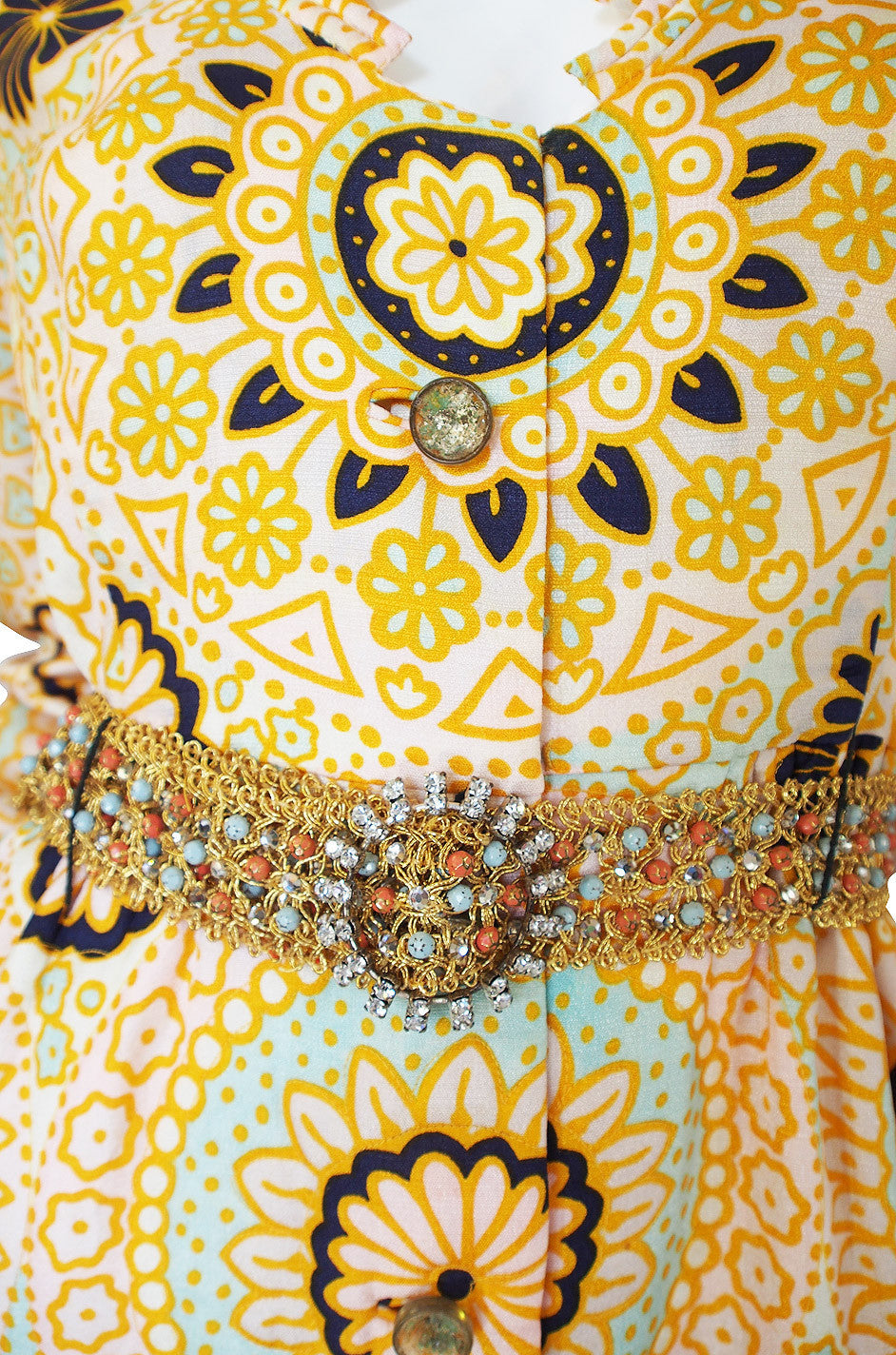 1960s Yellow Print Dressing Robe w Beaded Belt – Shrimpton Couture