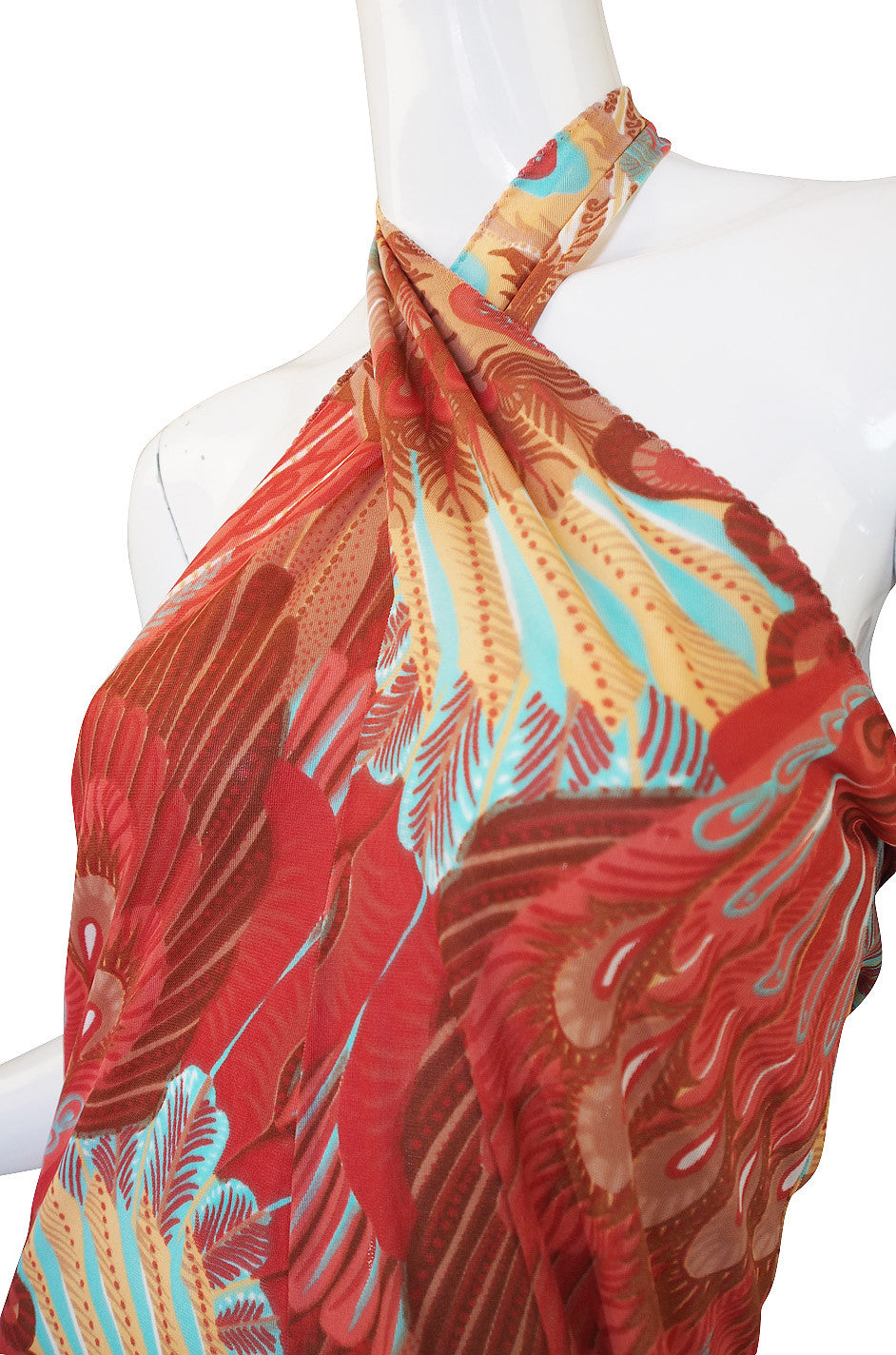 1970s Feather Print John Kloss Halter Dress – Shrimpton Couture