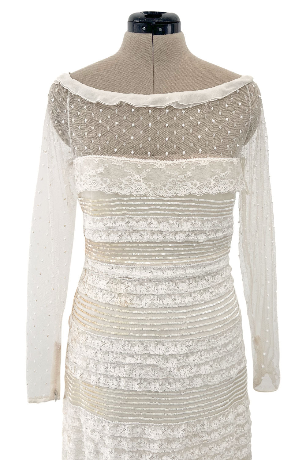 Prettiest 2012 Valentino Tiered Ivory Lace Net Dress w Tiny Sequin & B ...