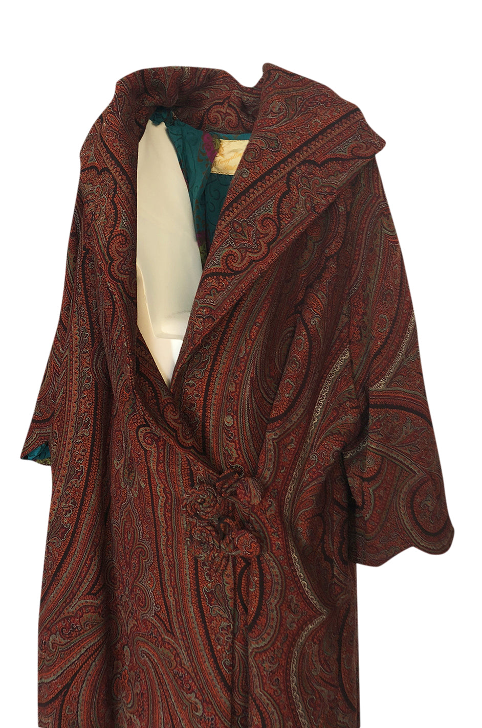1920s Paisley Shawl Flapper Coat w Blue & Pink Printed Silk Lining ...