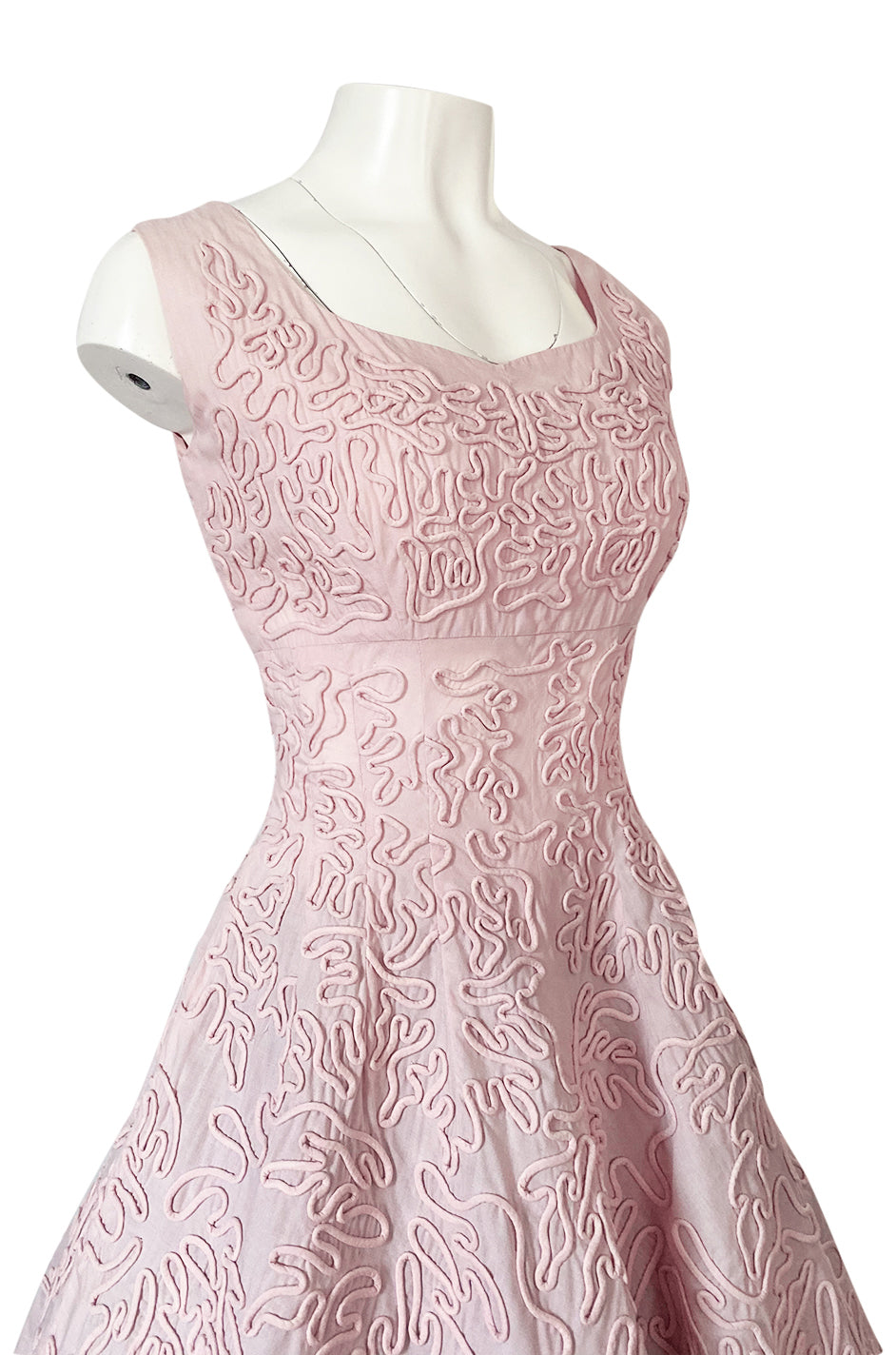 1950s Adele Simpson Pink Cotton Dress w Hand Applique Cording Detail ...