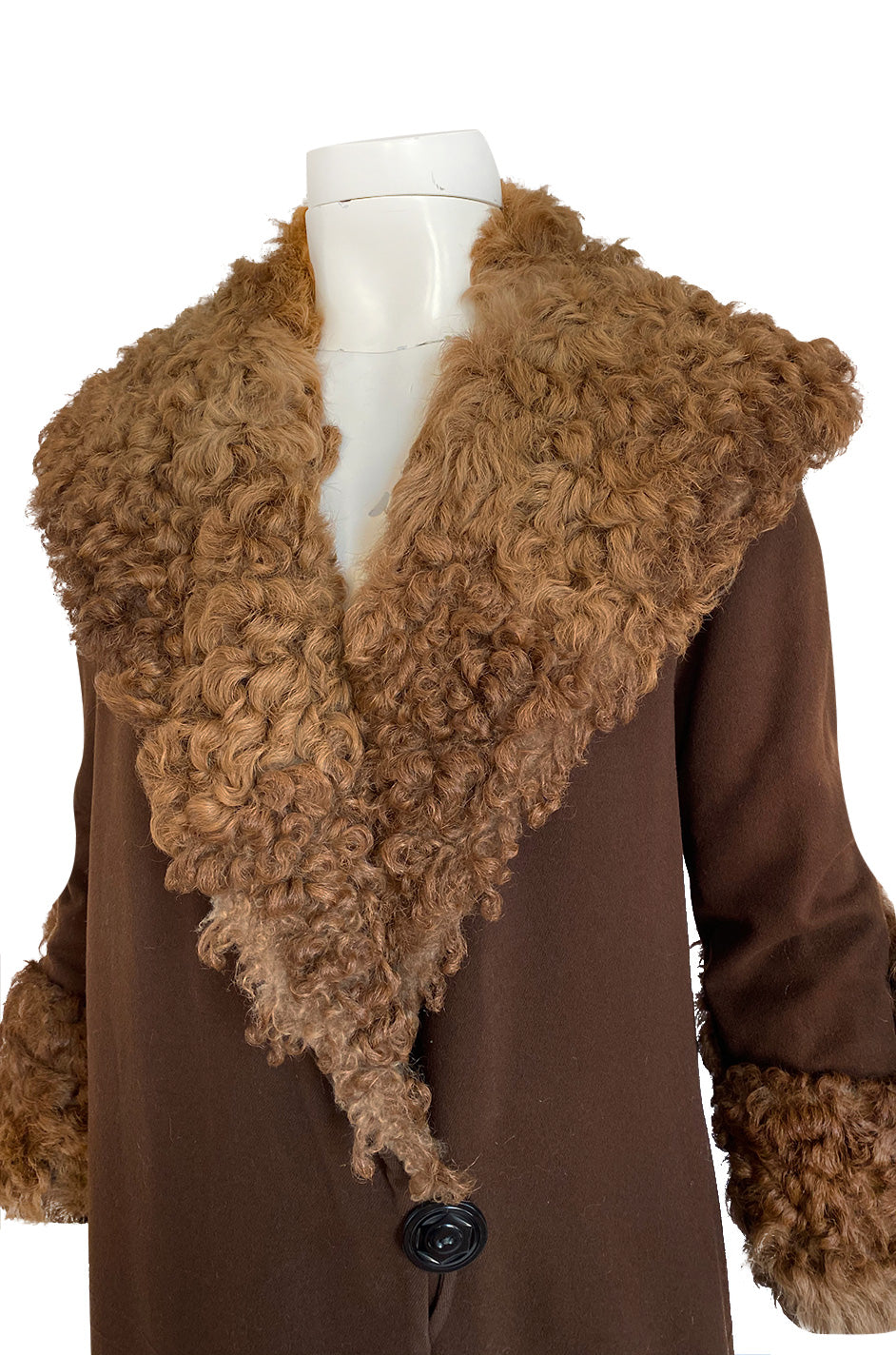 Exceptional 1920s Deep Brown Fine Wool Flapper Coat w Curly Sheepskin ...