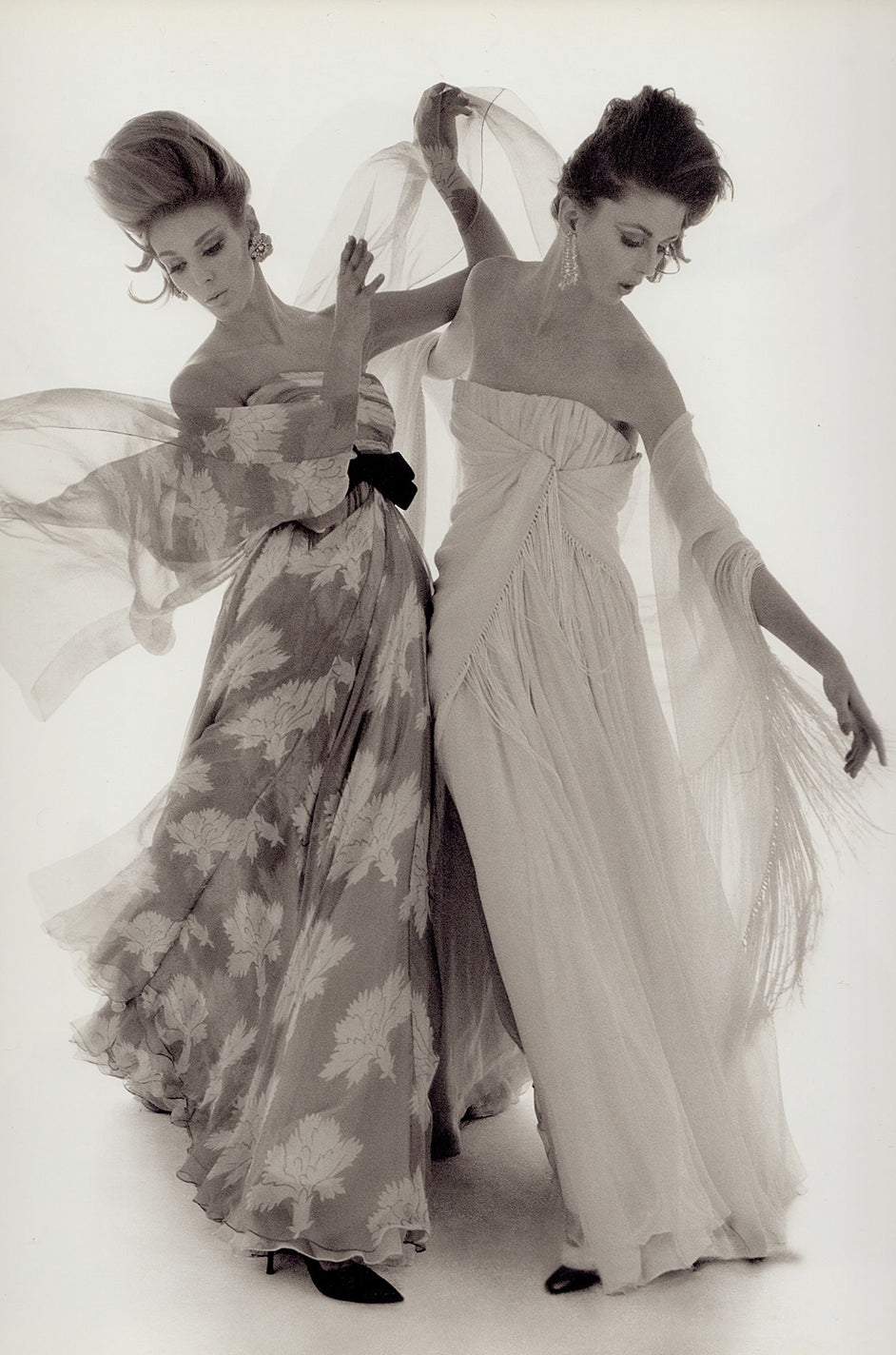 1961 Ferdinando Sarmi Strapless Yellow Floral Print Silk Chiffon Dress ...